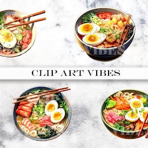 Ramen Bowl Watercolor Clipart Bundle, Transparent Background PNG ...