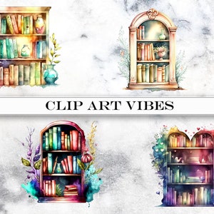 Watercolor Bookshelves Clip Art Floral Shelf PNG Romantic - Etsy