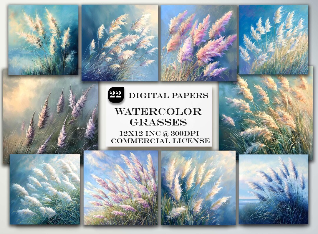 Watercolor Grass Digital Paper Pack, Nature Backgrounds for ...