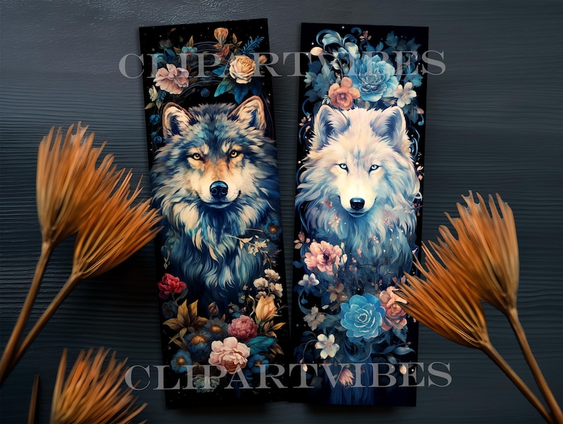 Watercolor Wolf Bookmarks: Celestial Wolf PNG Clipart (digital Download ...