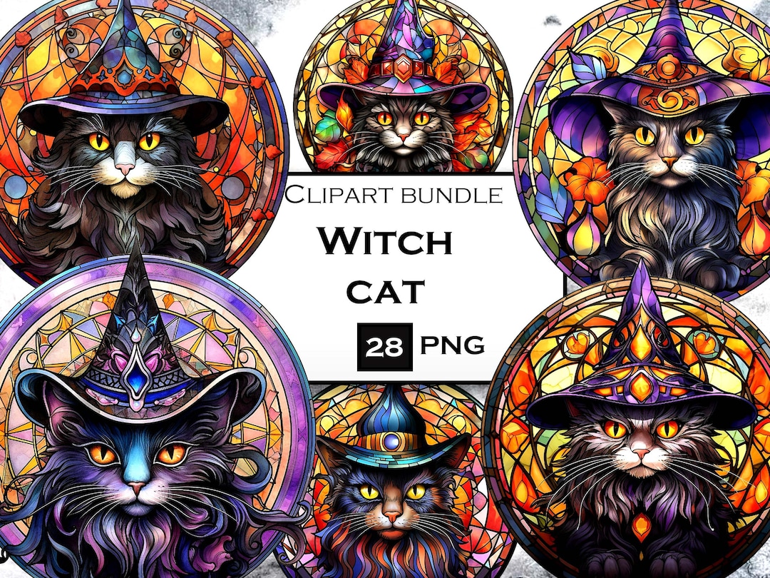 28 PNG Witch Cat Clipart Bundle, Mystical Clipart PNG Bundle With ...