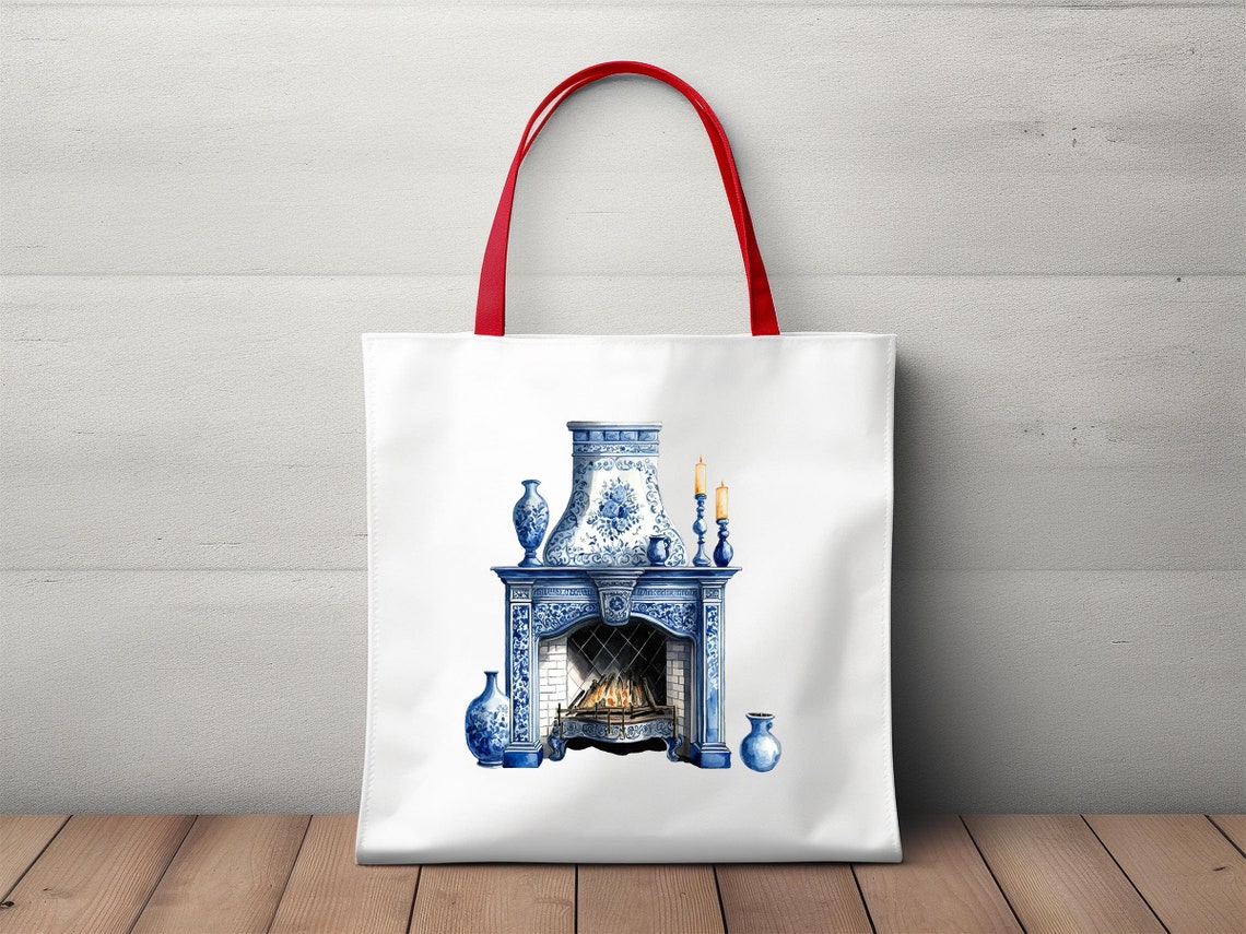 Delft Blue Cottage Fireplace Clipart, Farmhouse Clipart, Watercolor ...