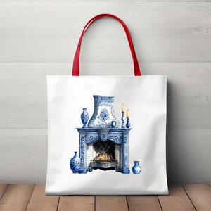 Delft Blue Cottage Fireplace Clipart, Farmhouse Clipart, Watercolor ...