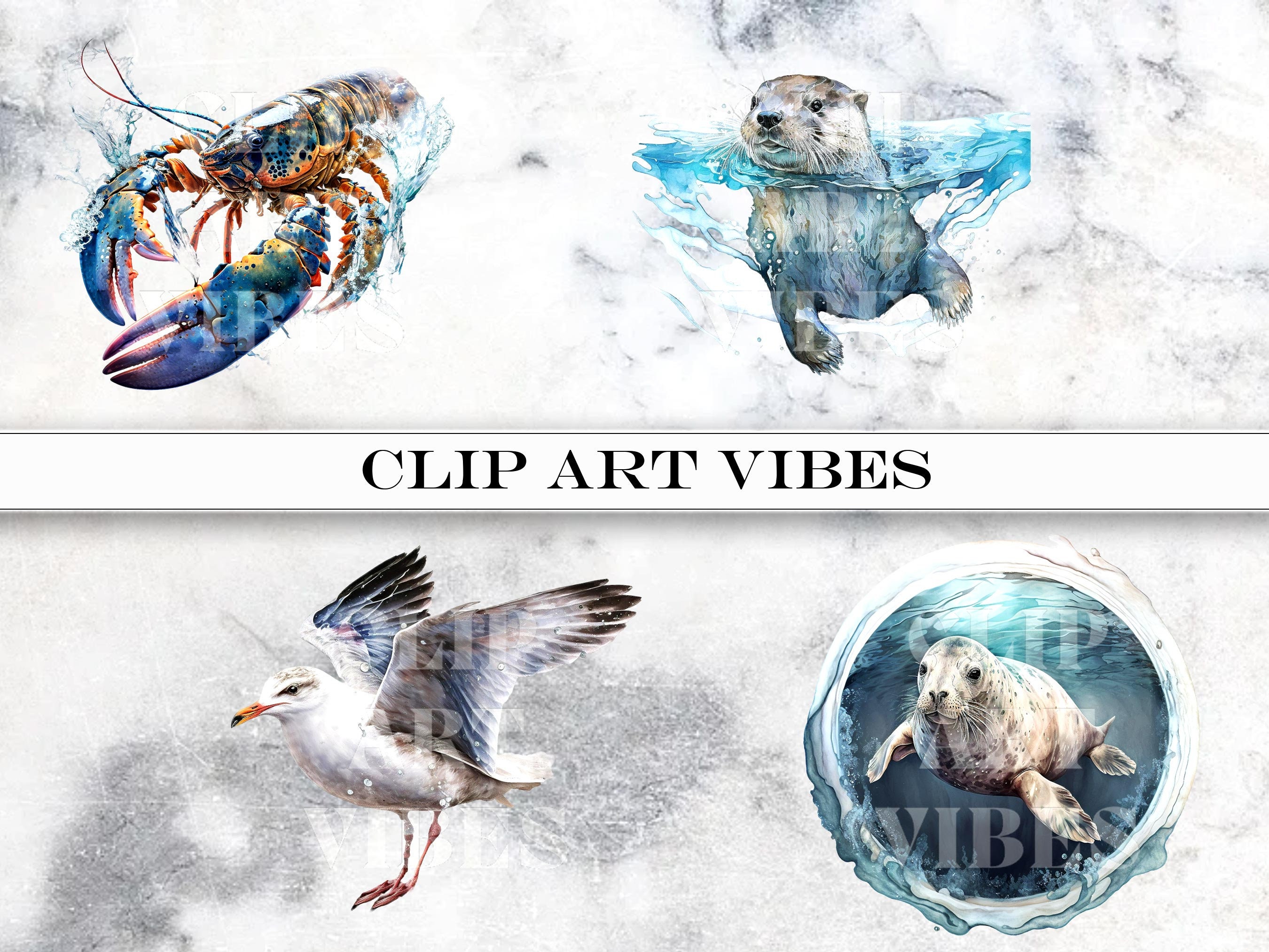 Ocean Animal Clipart, Watercolor Clipart Bundle, Ocean SVG, Sea Animal ...