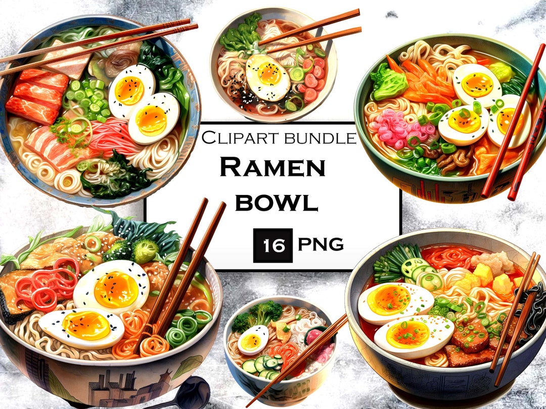 Ramen Bowl Watercolor Clipart Bundle, Transparent Background PNG ...