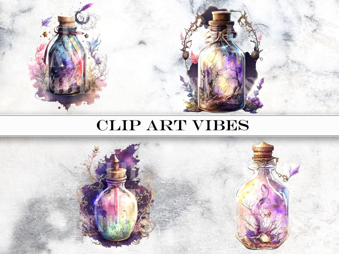 Witch Potions Clipart, Watercolor Potions PNG, Witchery Clipart Bundle ...