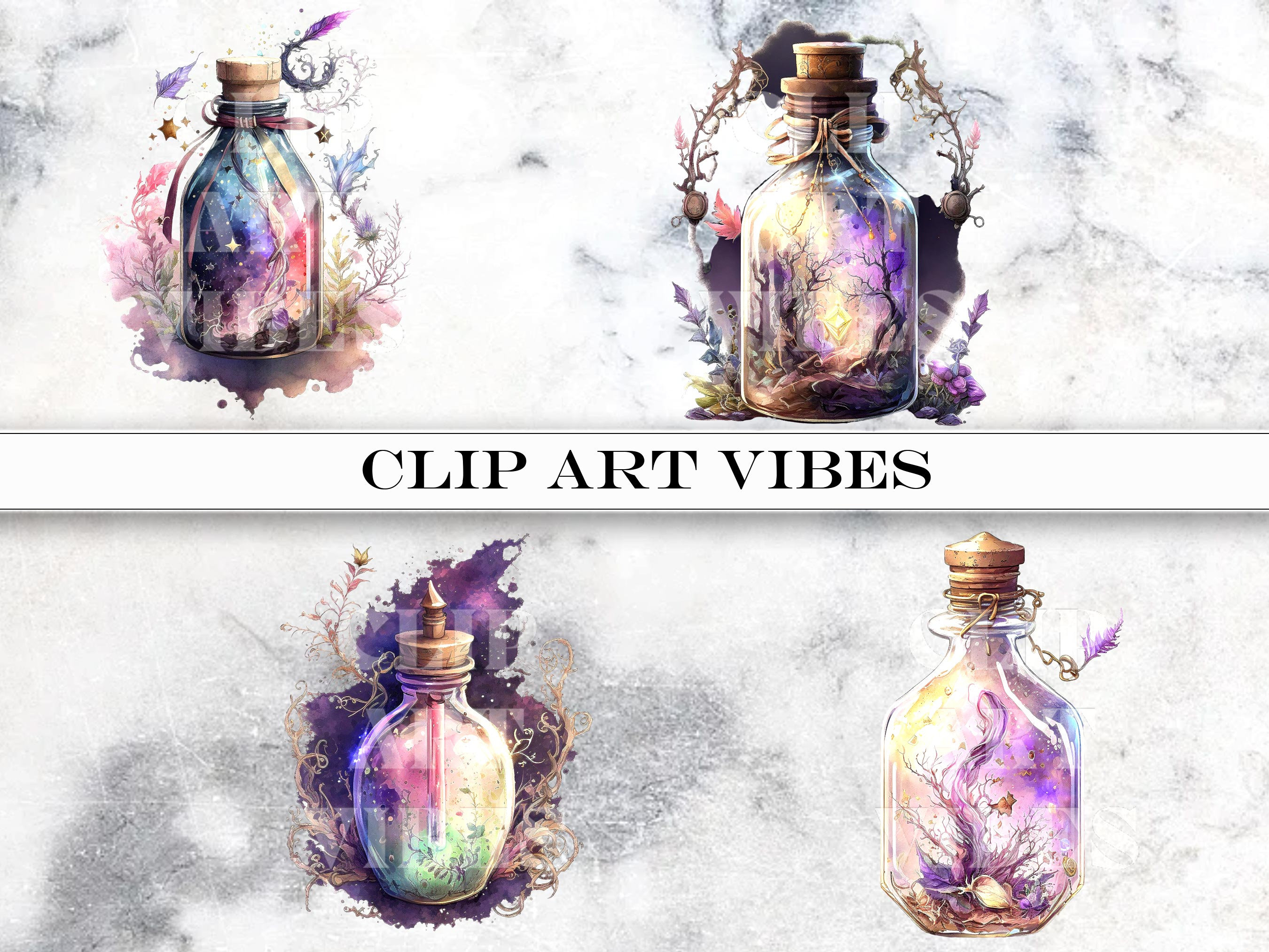 Witch Potions Clipart, Watercolor Potions PNG, Witchery Clipart Bundle ...