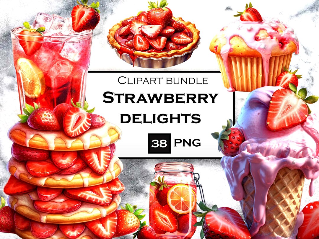 Strawberry Clipart Bundle, Summer Clip Art Bundle, Strawberry PNG Files ...