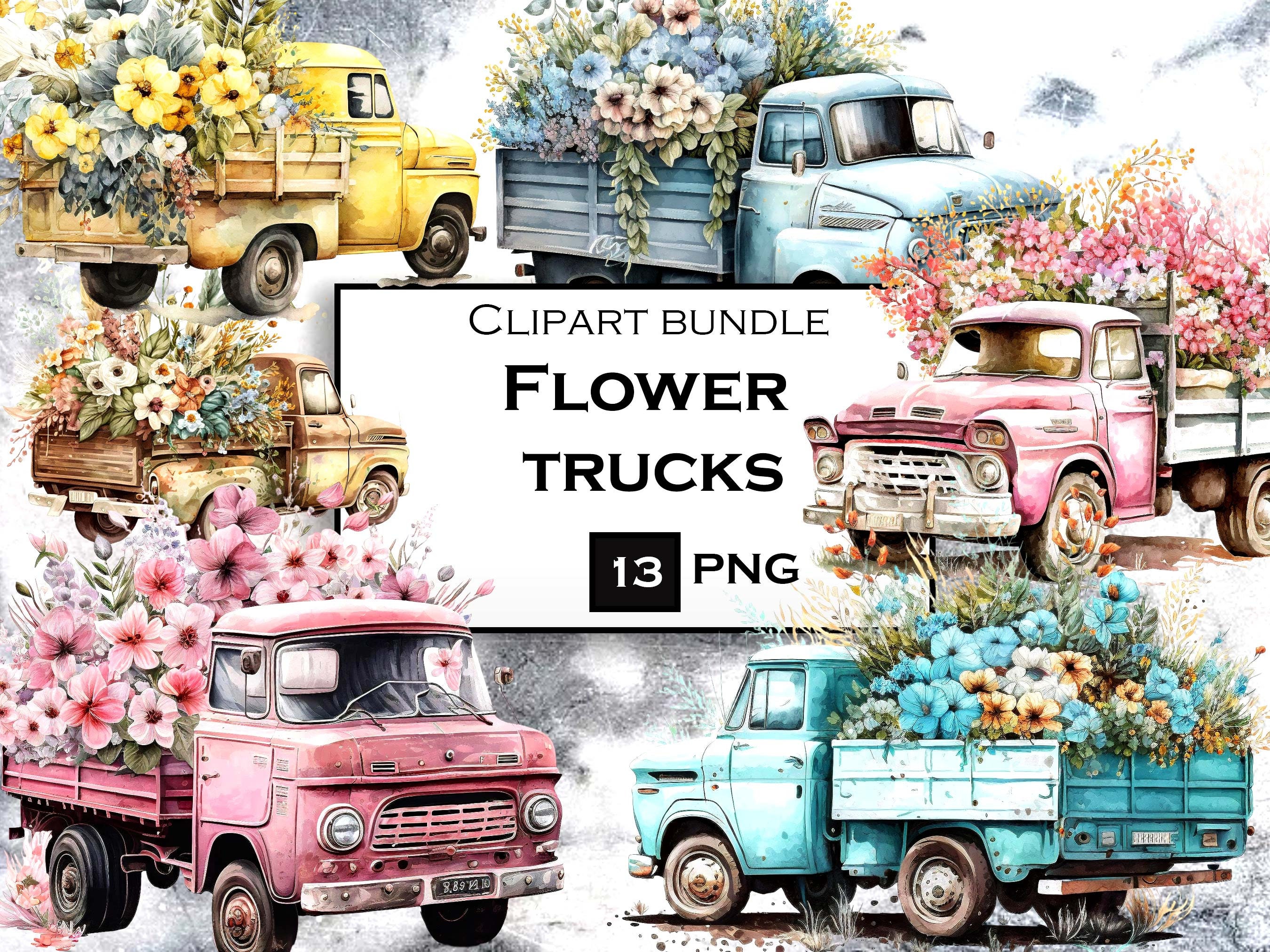 Flower Truck Clip Art Watercolor Truck Cilp Art Bundle - Etsy Canada