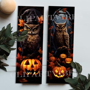 Halloween Printable Bookmarks, Digital Owl Bookmark Sheets, PNG ...