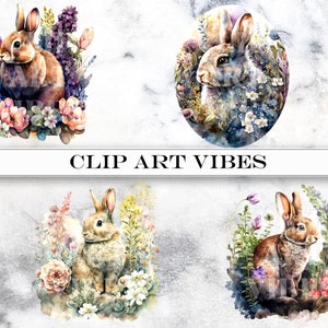 Bunny Clipart, Watercolor Rabbit Clipart Bundle, Easter Clipart, Rabbit ...