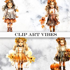 Cute Autumn Girl Clipart PNG Bundle, Vintage Fall Girl PNG Files for ...