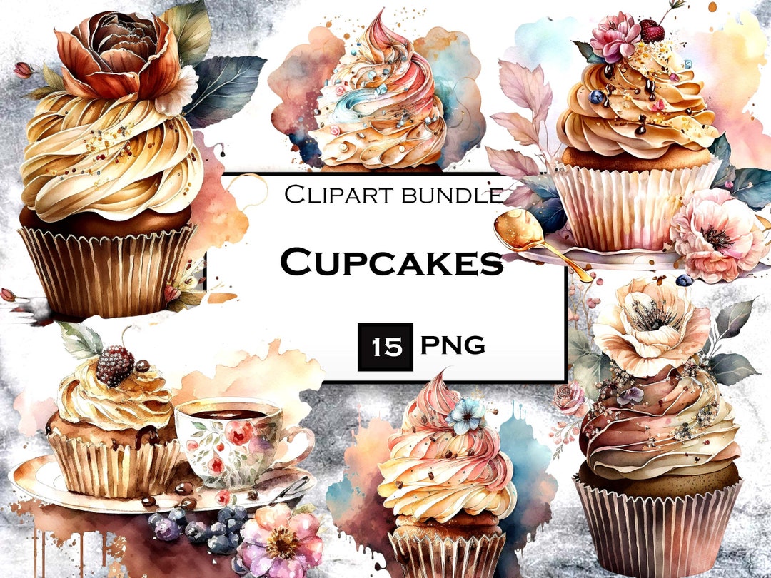 Watercolor Cupcakes Clip Art Cupcakes Clip Art Bundle - Etsy