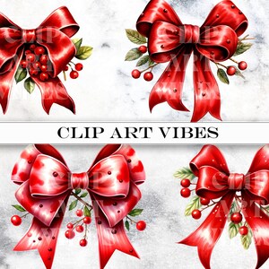 Christmas Clipart Bundle: 11 PNG Watercolor Christmas Bows, Holiday ...