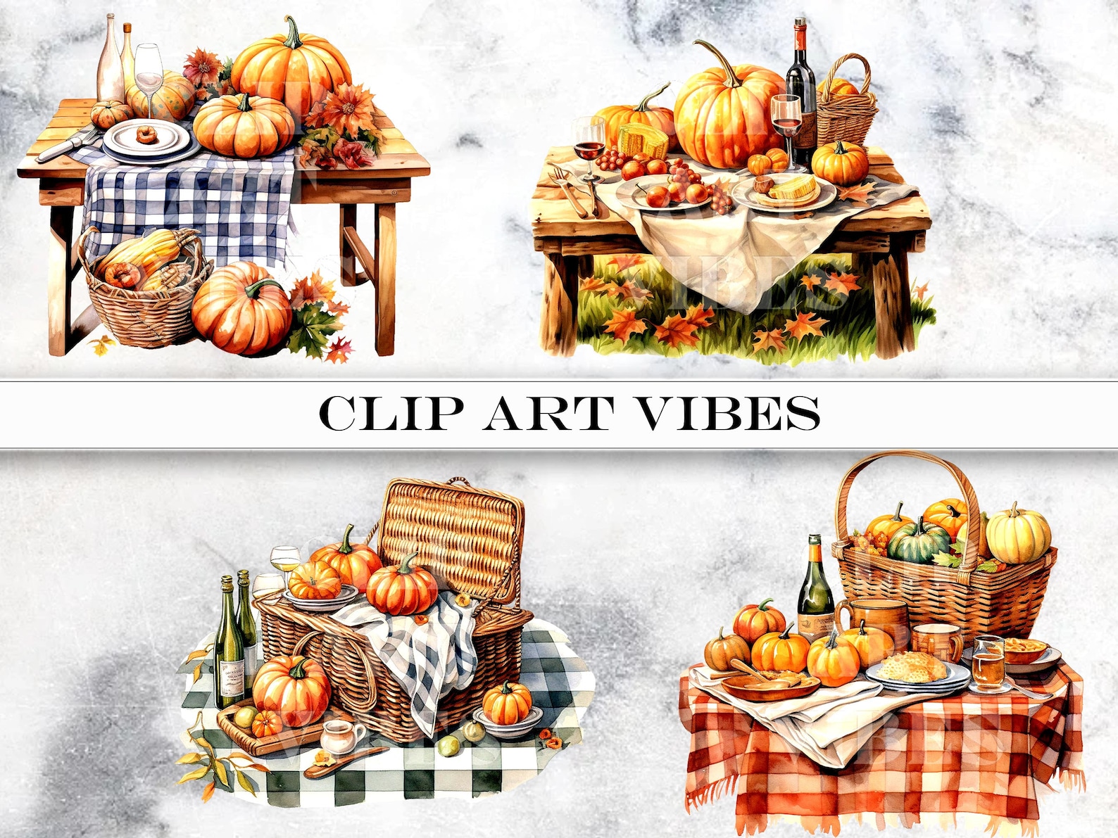 Autumn Picnic Clipart Bundle: Fall Harvest PNG Graphics (digital ...