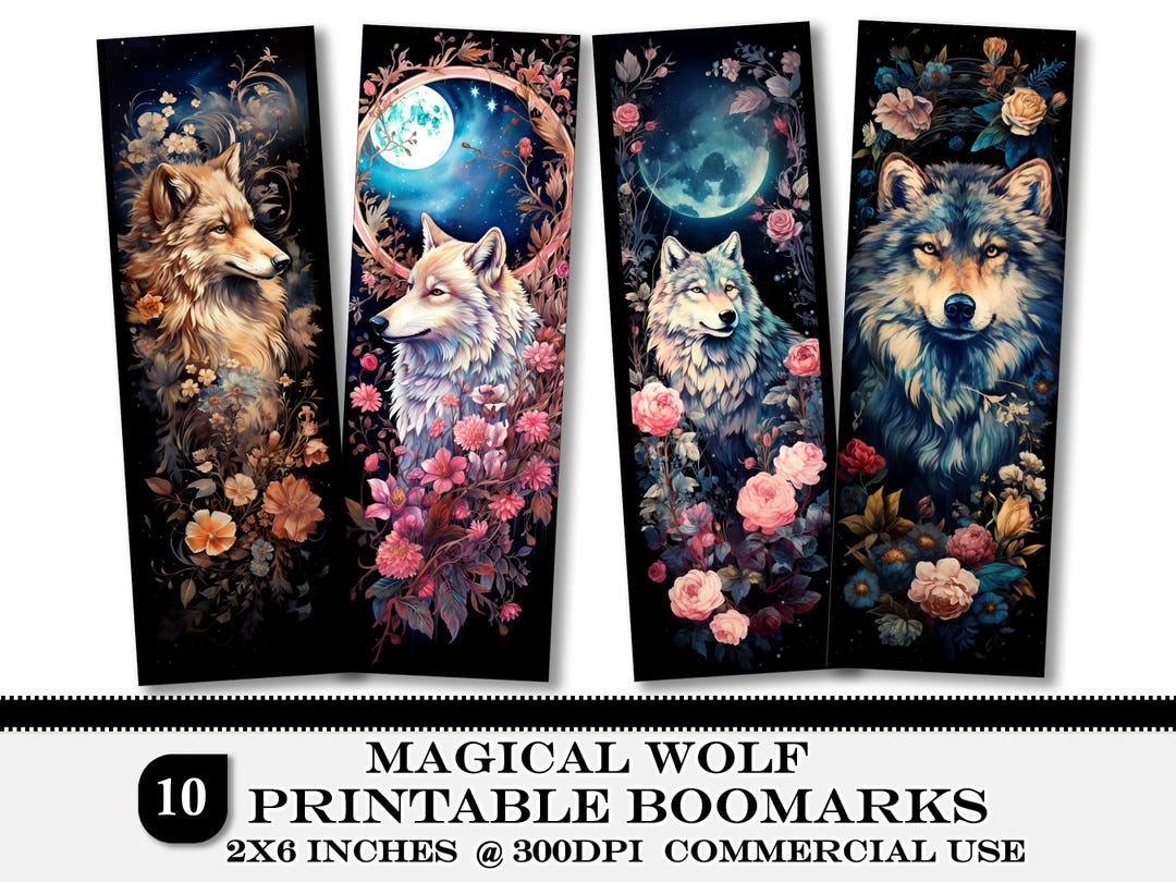 Watercolor Wolf Bookmarks: Celestial Wolf PNG Clipart (digital Download) - Etsy