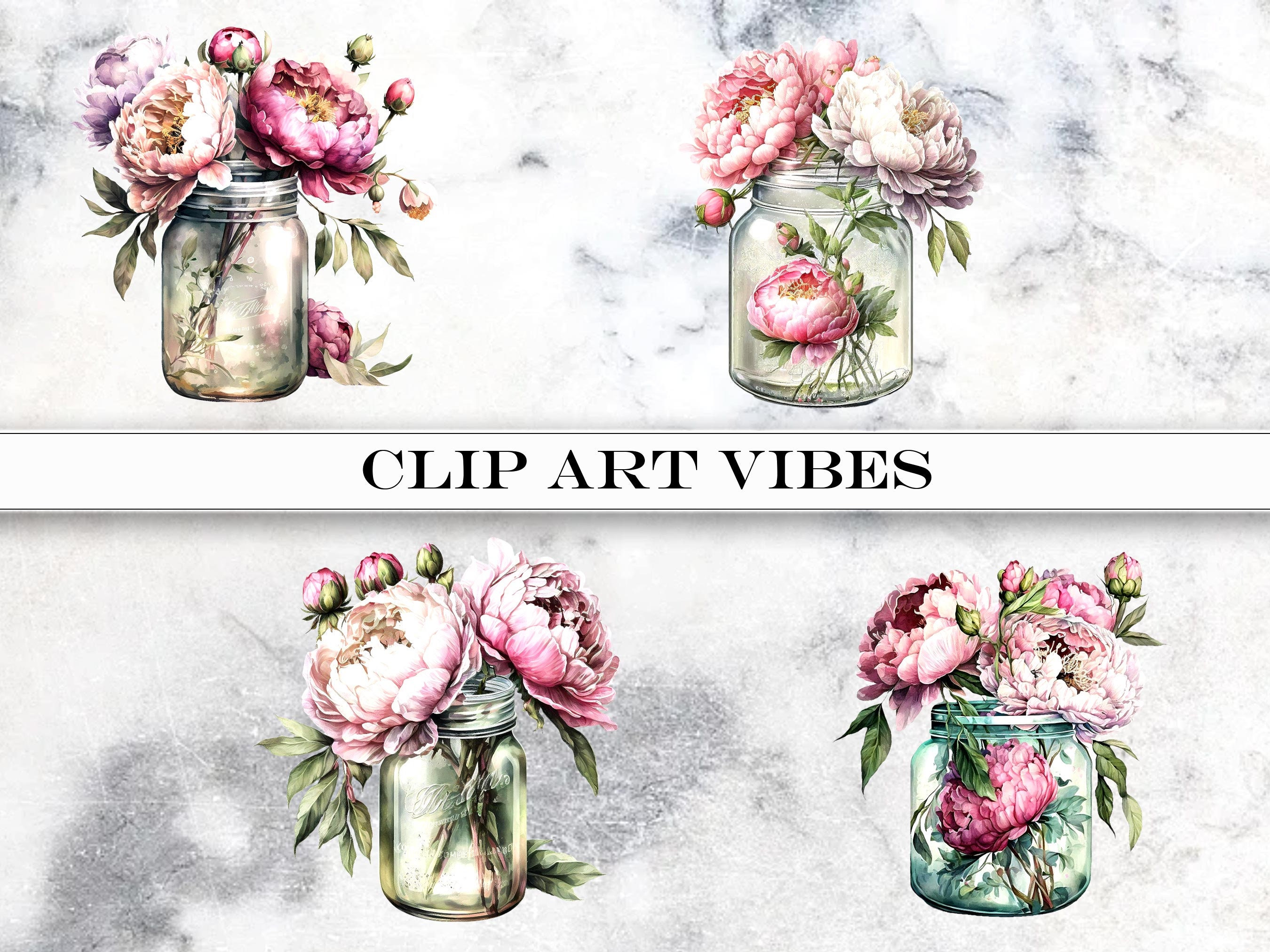 15 PNG Pink Peony Clipart Bundle Watercolor Flowers PNG - Etsy