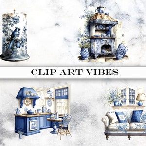 Farmhouse Clipart Delft Blue Cottage Clipart Watercolor - Etsy