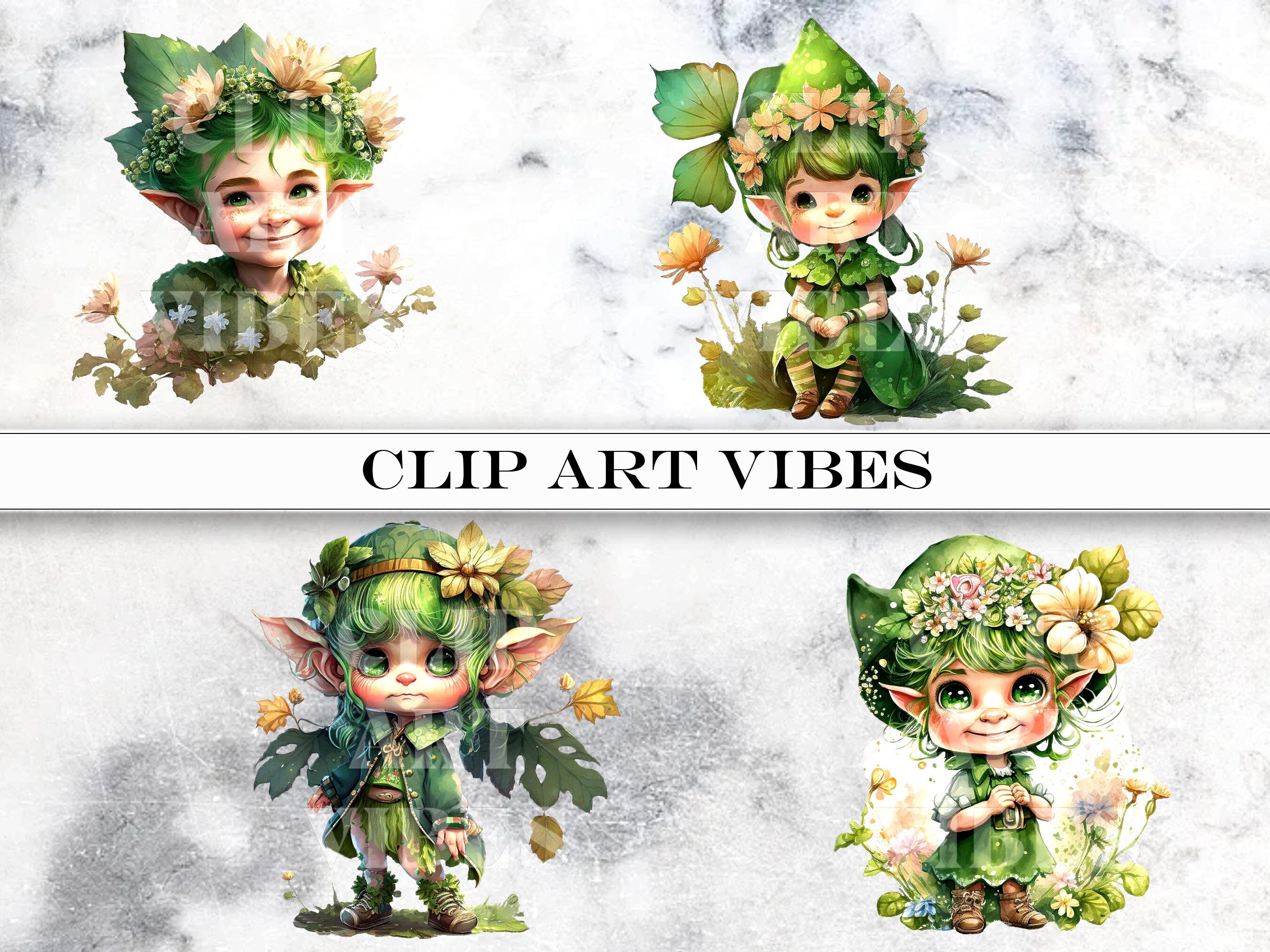 Saint Patrick Elf Clipart Bundle Watercolor Clipart Fantasy PNG Fairy ...