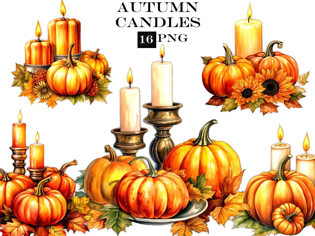 Autumn Candle Clipart Bundle Pumpkin PNG Bundle Cozy Fall - Etsy