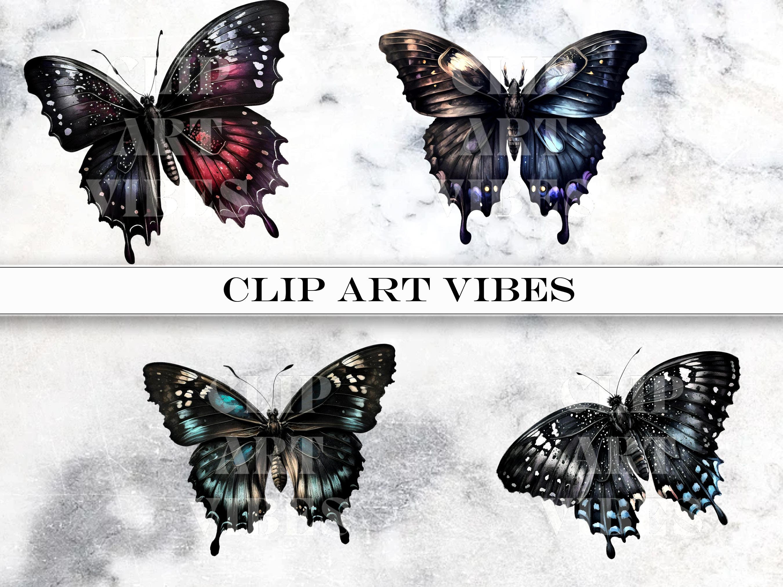 15 PNG Gothic Butterfly Clipart Bundle, Watercolor Butterfly Clip Art ...
