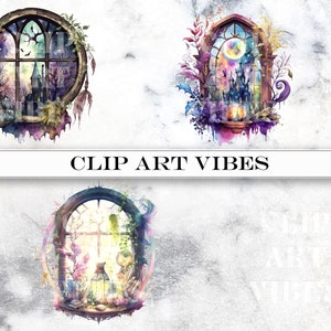 Witch Window Clipart, Watercolor Wiccan PNG, Witchery Clipart Bundle ...