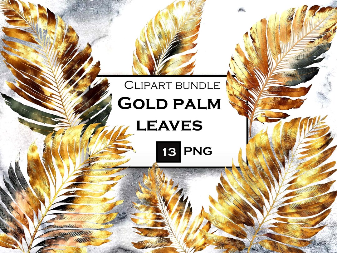 13 PNG Watercolor Gold Palm Leaf Clipart Bundle, Palm Leaf SVG ...