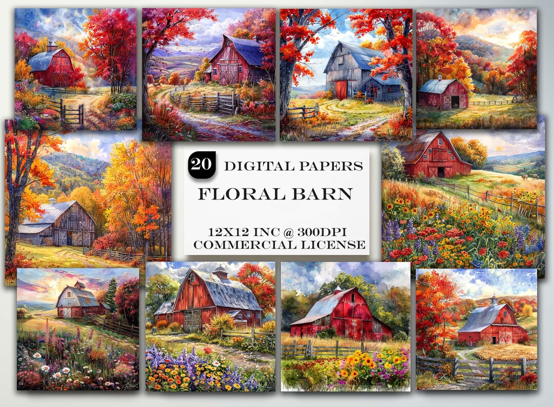 Autumn Barn Digital Papers Pack, Junk Journal Paper, Scrapbook Paper ...
