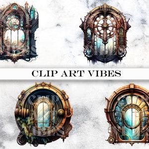 22 Steampunk Clipart Stained Glass Clipart, Window Clip Art, Steampunk ...