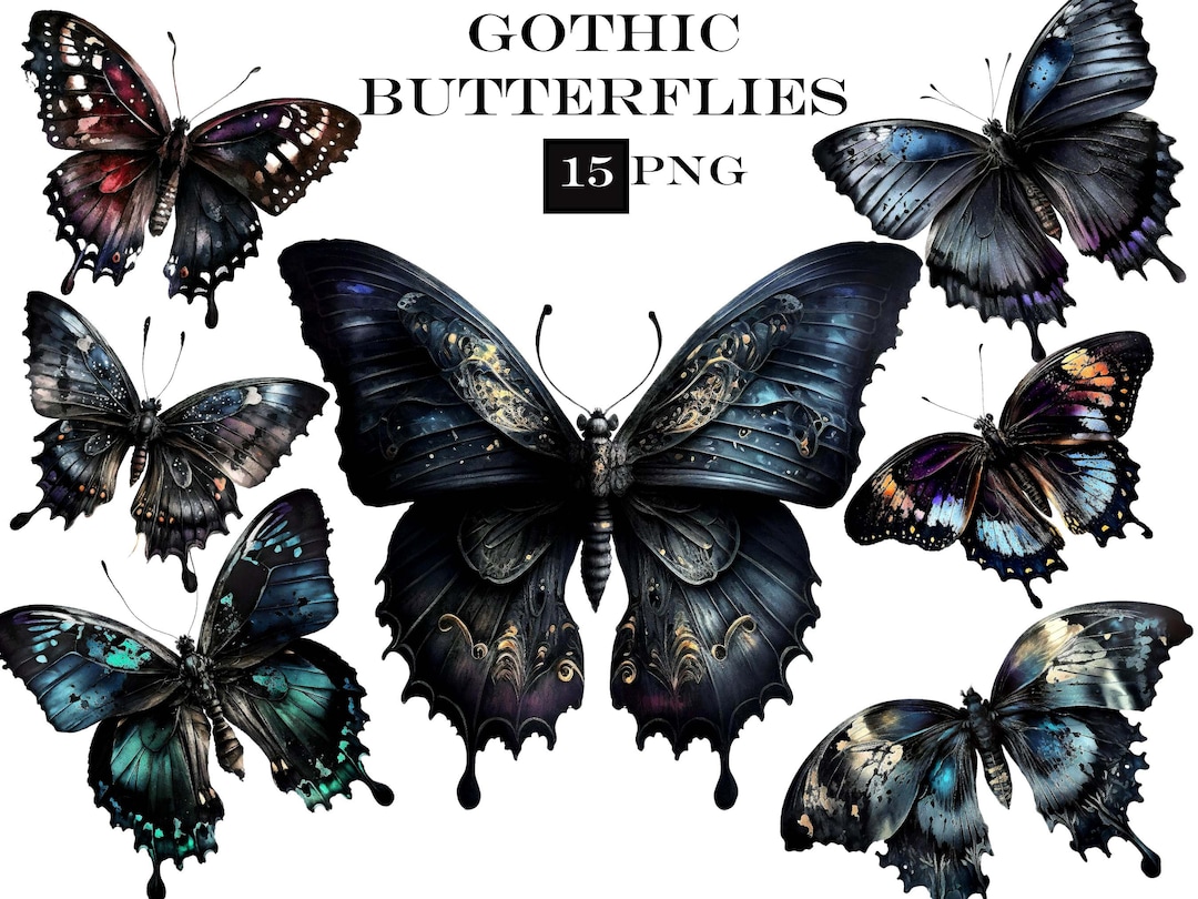 15 PNG Gothic Butterfly Clipart Bundle Watercolor Butterfly - Etsy