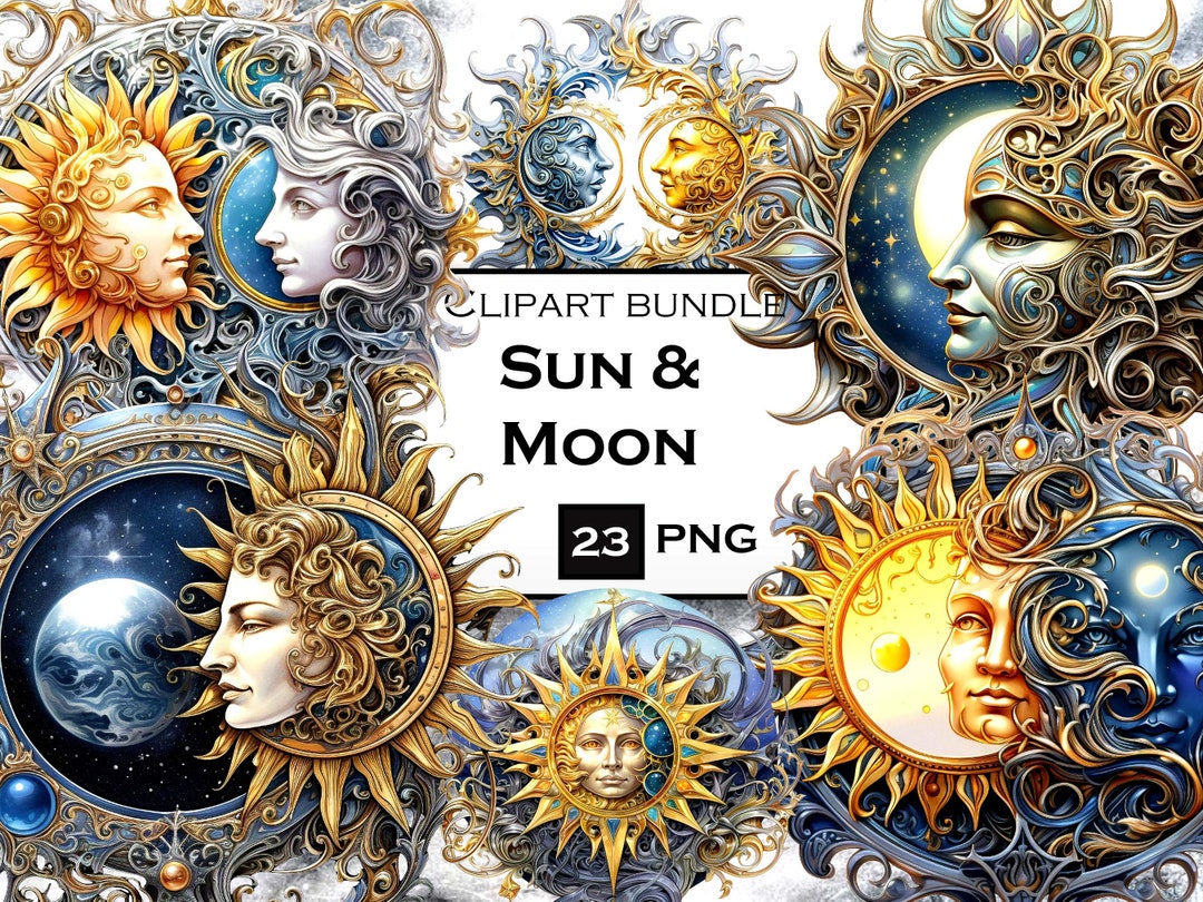 23 PNG Sun and Moon Clipart Bundle Celestial Clip Art PNG - Etsy