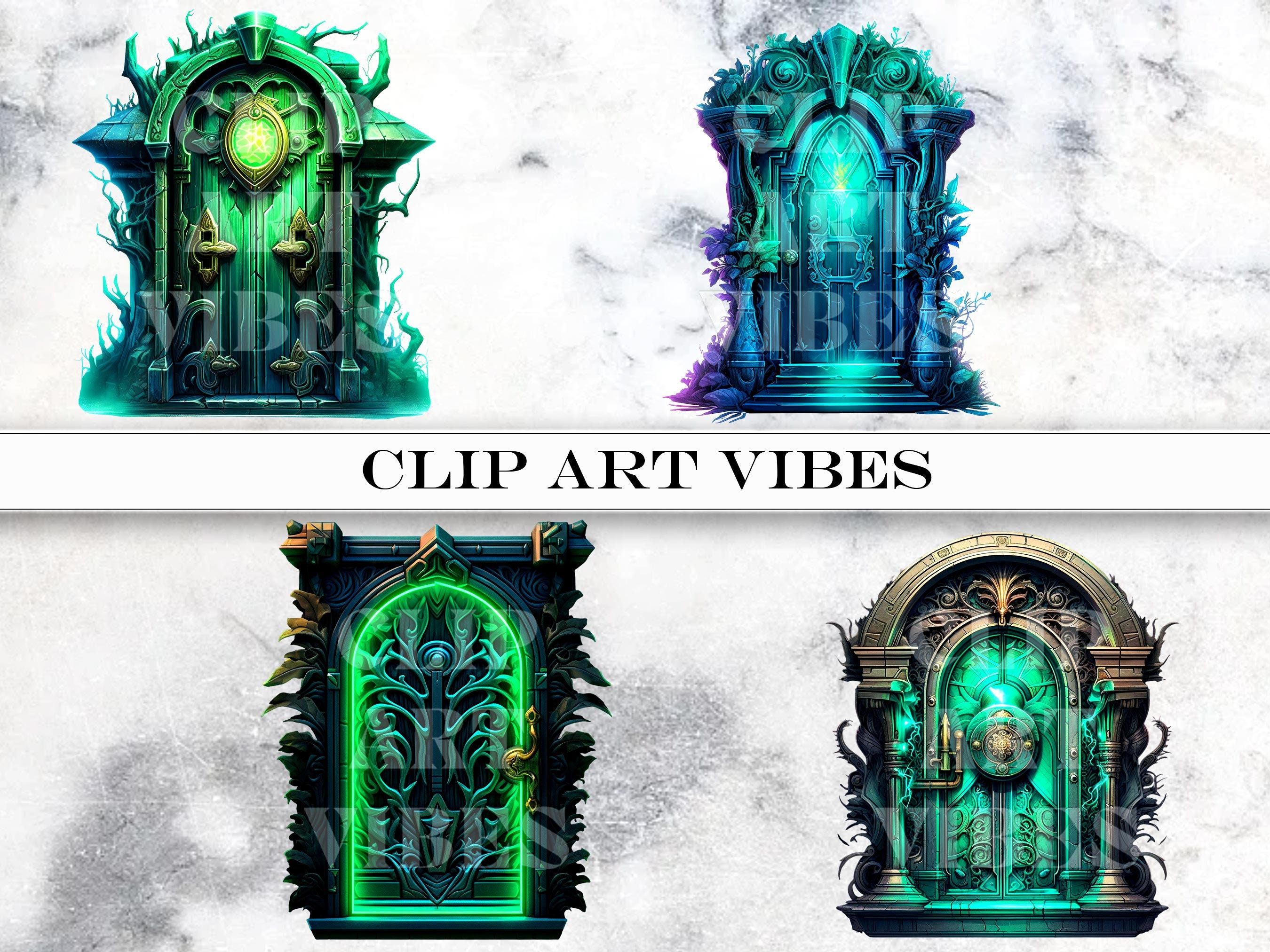 Fairy Door Clipart Bundle, Fantasy Watercolor Clip Art PNG Bundle With ...