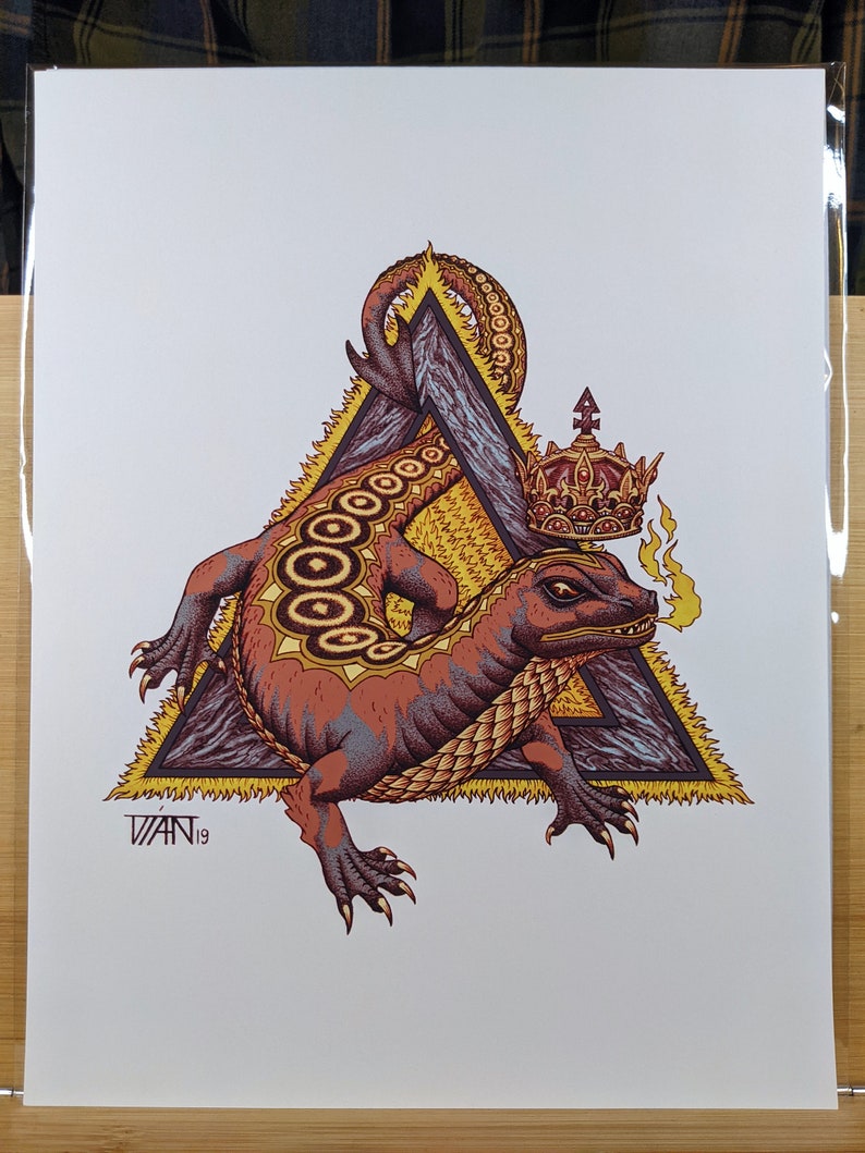 Fire Salamander, Spitting Flames Crowned Mythological Creature 8.5x11 ...