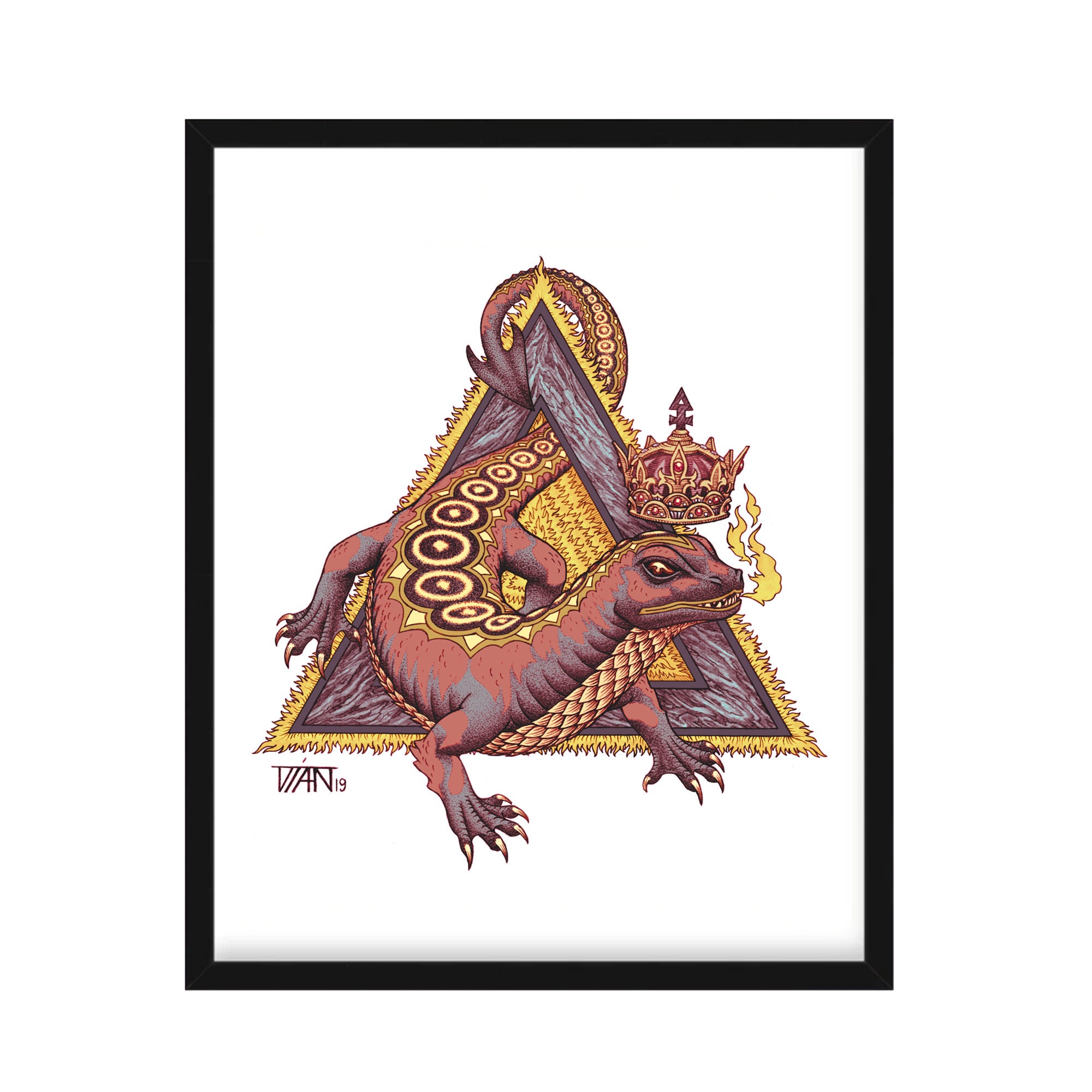 Fire Salamander, Spitting Flames Crowned Mythological Creature 8.5x11 ...