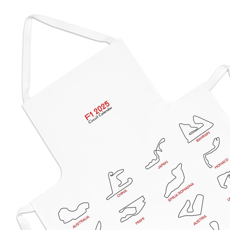2025 F1 Circuit Layouts Apron White Apron Featuring All 24 Grand Prix ...