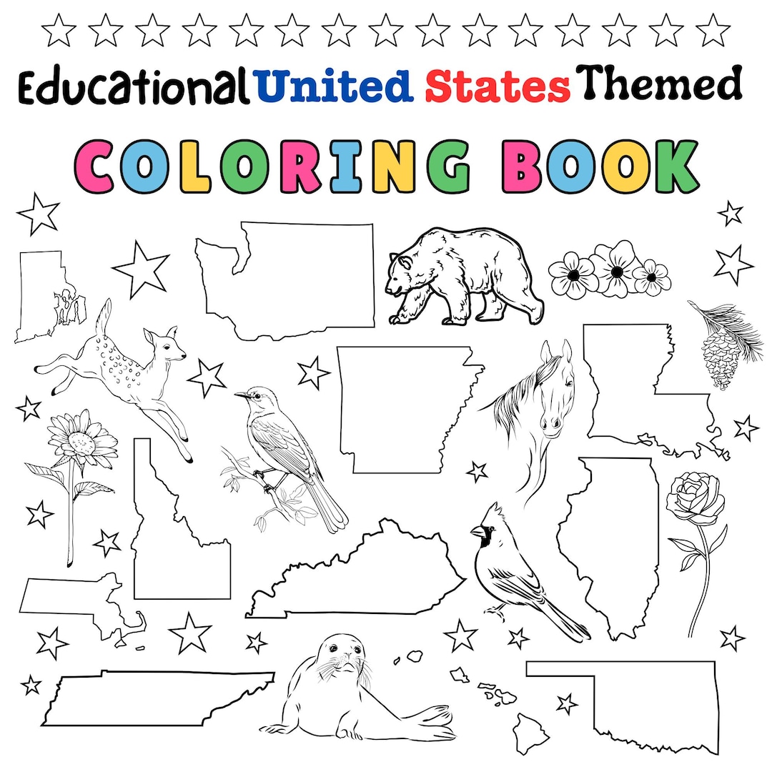 United States Educational Coloring Book 50 States Facts - Etsy