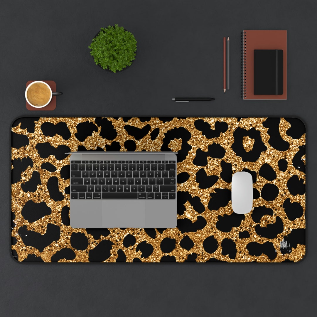 Gold Glitter Leopard Print Desk Mat - Etsy Australia