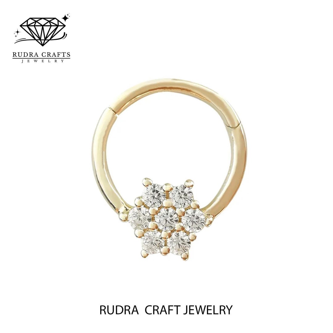 Avery 14k Solid Gold Diamond Septum Nose Ring Gold Piercing - Etsy
