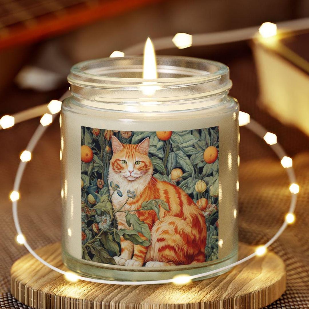 William Morris Inspired Calico Cat Floral Design Scented Candle Jar ...