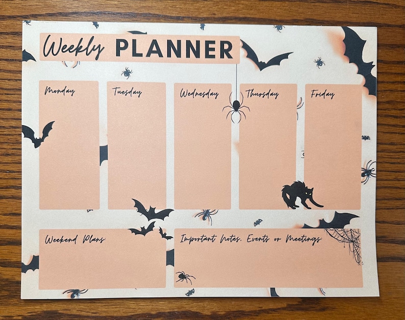 Halloween Themed Weekly Planner Notepad, Custom Teacher’s Notepad, Tear ...