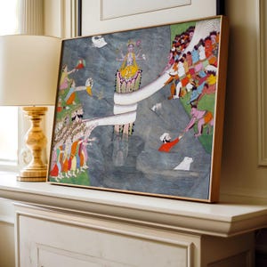 Hindu God Wall Art, SAMUDRA MANTHAN, Churning of the Ocean ,vintage Art ...