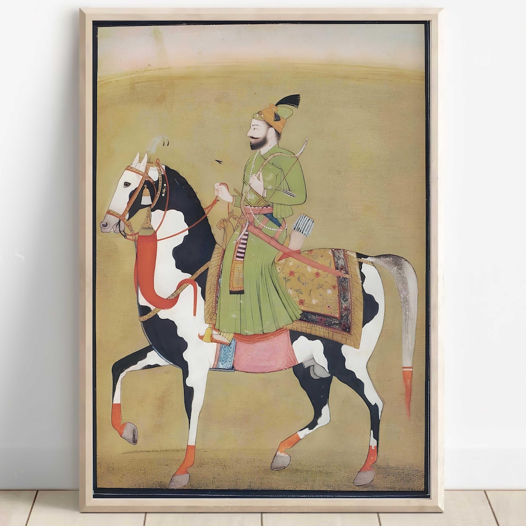 Sikh Art Guru Gobind Singh on Horseback With Falcon, Hunting Dog, and ...