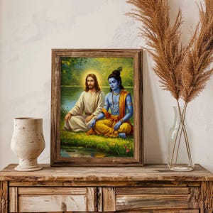 Lord Krishna Meditating With Jesus Christ, Jesus Along With Krishna ...