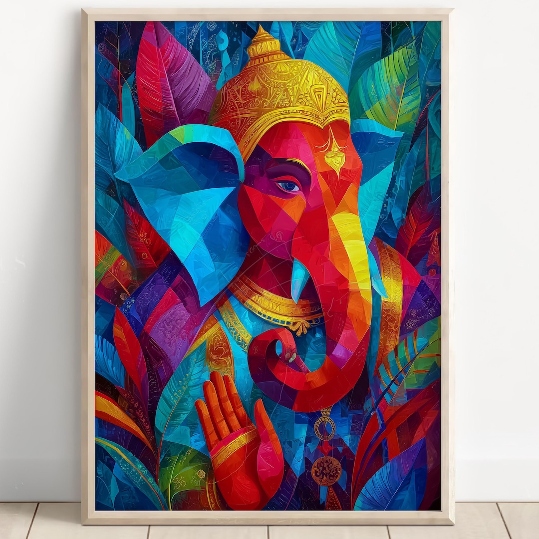 Abstract Ganesha Wall Art, Modern Colorful Hindu Deity Print, Cubist ...