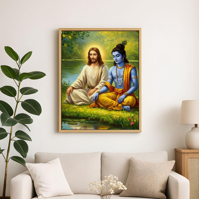 Lord Krishna Meditating With Jesus Christ, Jesus Along With Krishna ...