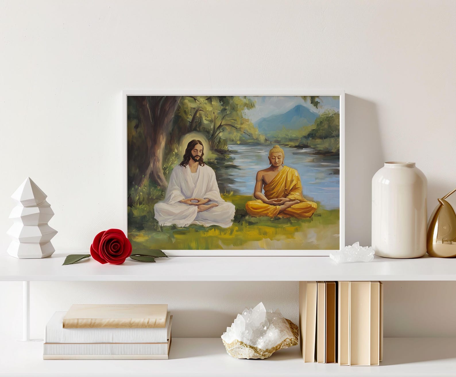 Lord Buddha Meditating With Jesus Christ, Jesus Meditating Along With ...