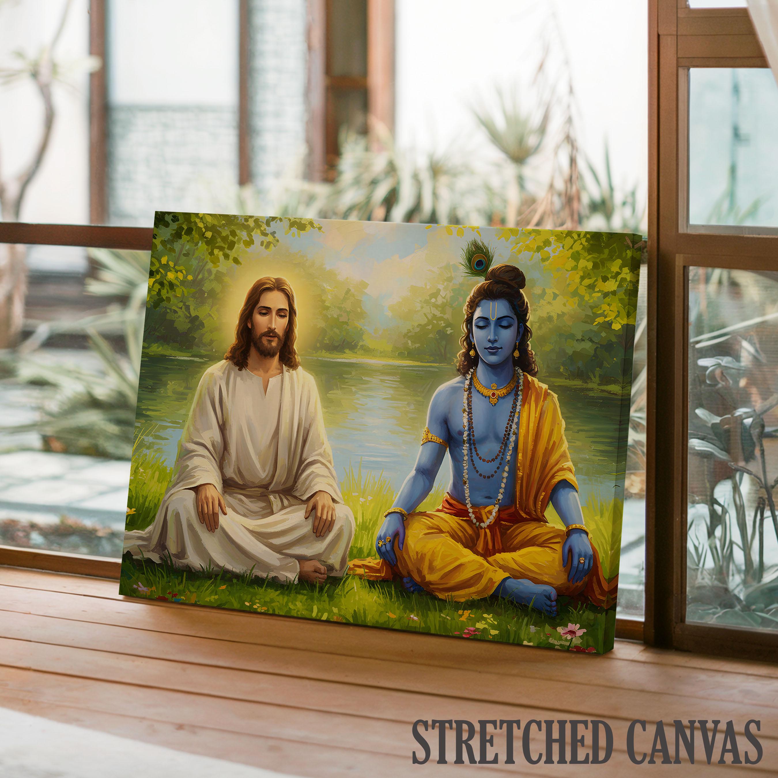Lord Krishna Meditating With Jesus Christ, Jesus Along With Krishna ...
