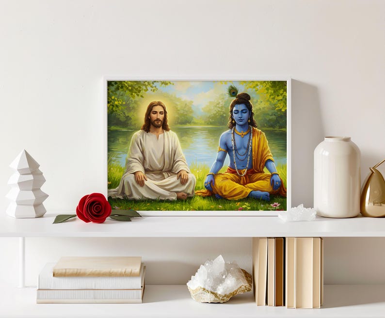 Lord Krishna Meditating With Jesus Christ, Jesus Along With Krishna ...