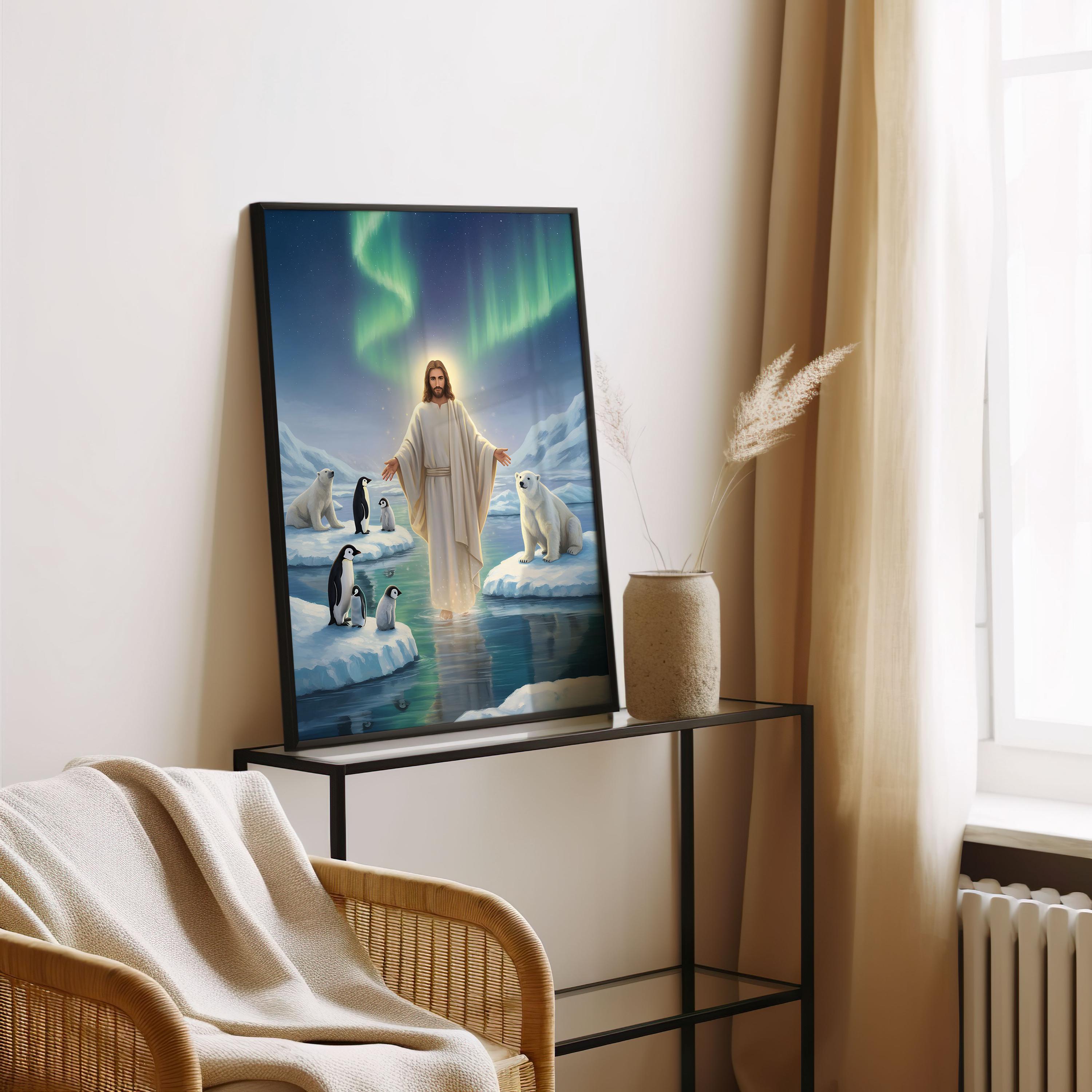 Christian Wall Art, Jesus With Animals, Jesus Christ Walking on Water ...
