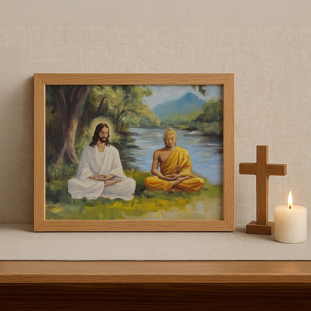 Lord Buddha Meditating With Jesus Christ, Jesus Meditating Along With ...